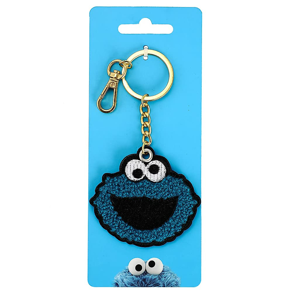 Bioworld Cookie Monster Chenille Embroidered Patch Gold Hardware Keychain