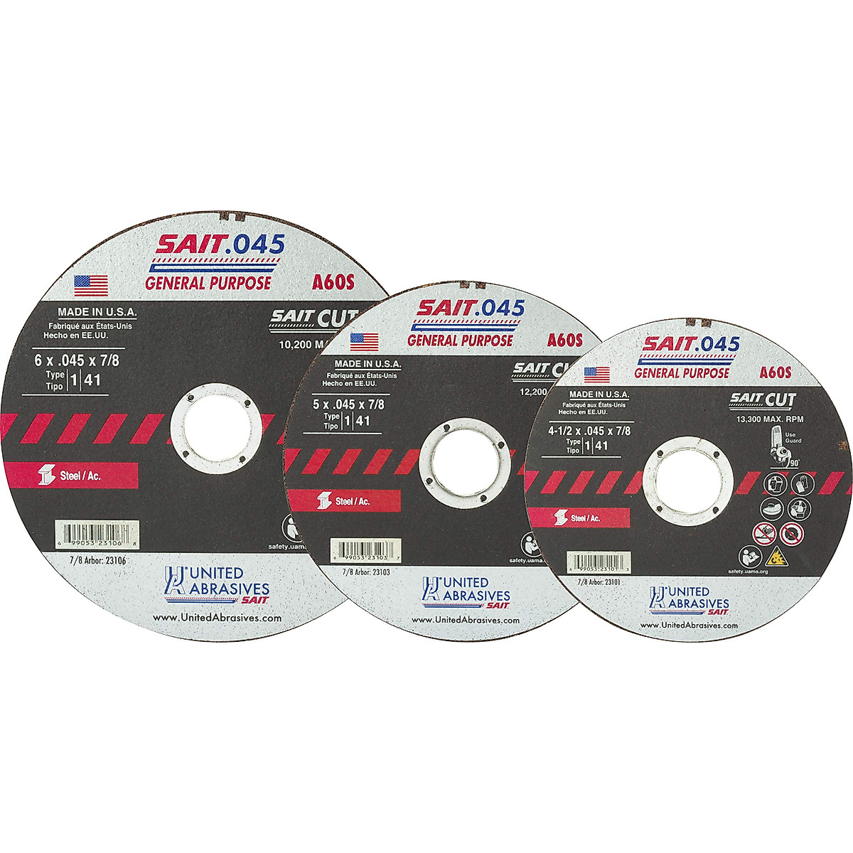 United Abrasives-SAIT 23101 A60S General Purpose Cut-Off Wheels (Type 1/Type 41 Flat) 4 1/2" x .045" x 7/8", 50-Pack