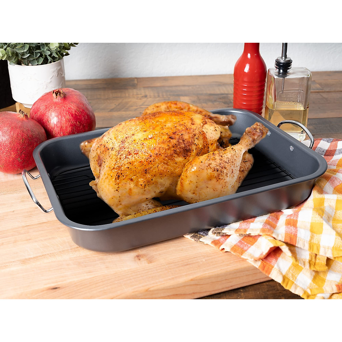 Imperial Home Carbon Steel Roasting Pan with Flat Rack, Roaster with Baking Rack, Nonstick Pan, Deep Lasagna Pan, Pans for Cooking, Baking Pans, Cooking Pan, Dishwasher Safe Cookware