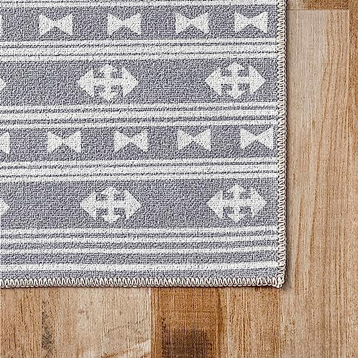nuLOOM Joelle Machine Washable Tribal Geometric Border Ultra Thin Area Rug, 8' x 10', Light Grey