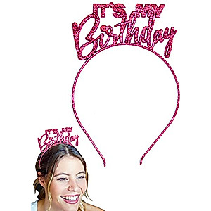 RhinestoneSash Birthday Headband for Women - Hot Pink Sparkle It's My Birthday Headband - Birthday Gifts for Women, Pink Birthday Tiara, Pink Birthday Party Supplies, Decorations (MyBday) Pnk