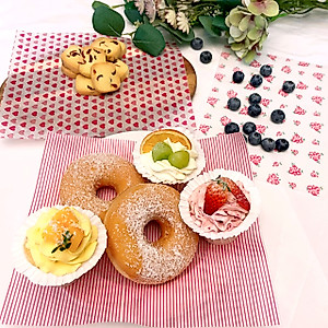 ZZJ 150pcs Valentine's Day Wax Paper, Food Picnic Paper, Greaseproof Paper,Waterproof Dry Hamburger Paper Liners Wrapping Tissue for Plastic Food Basket (Rose Heart Stripe)