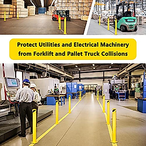 BOOROH Steel Bollards 2 Pack, Safety Bollard 42" x 4.5", Bollard Post with Reflective Tape for Traffic Control, Driveway Barrier, Parking Pole