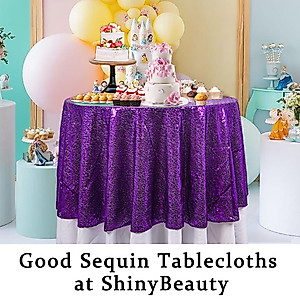 ShinyBeauty Sequin Tablecloth Round 70 Inch Purple Glitter Table Cover Overlay for Wedding Banquet Baby Bridal Shower (70'', Purple)