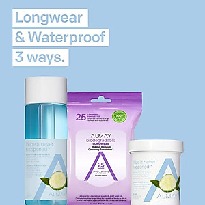 Almay Longwear & Waterproof Eye Makeup Remover Pads, Hypoallergenic, Cruelty Free, Ophthalmologist Tested, 80 Pads