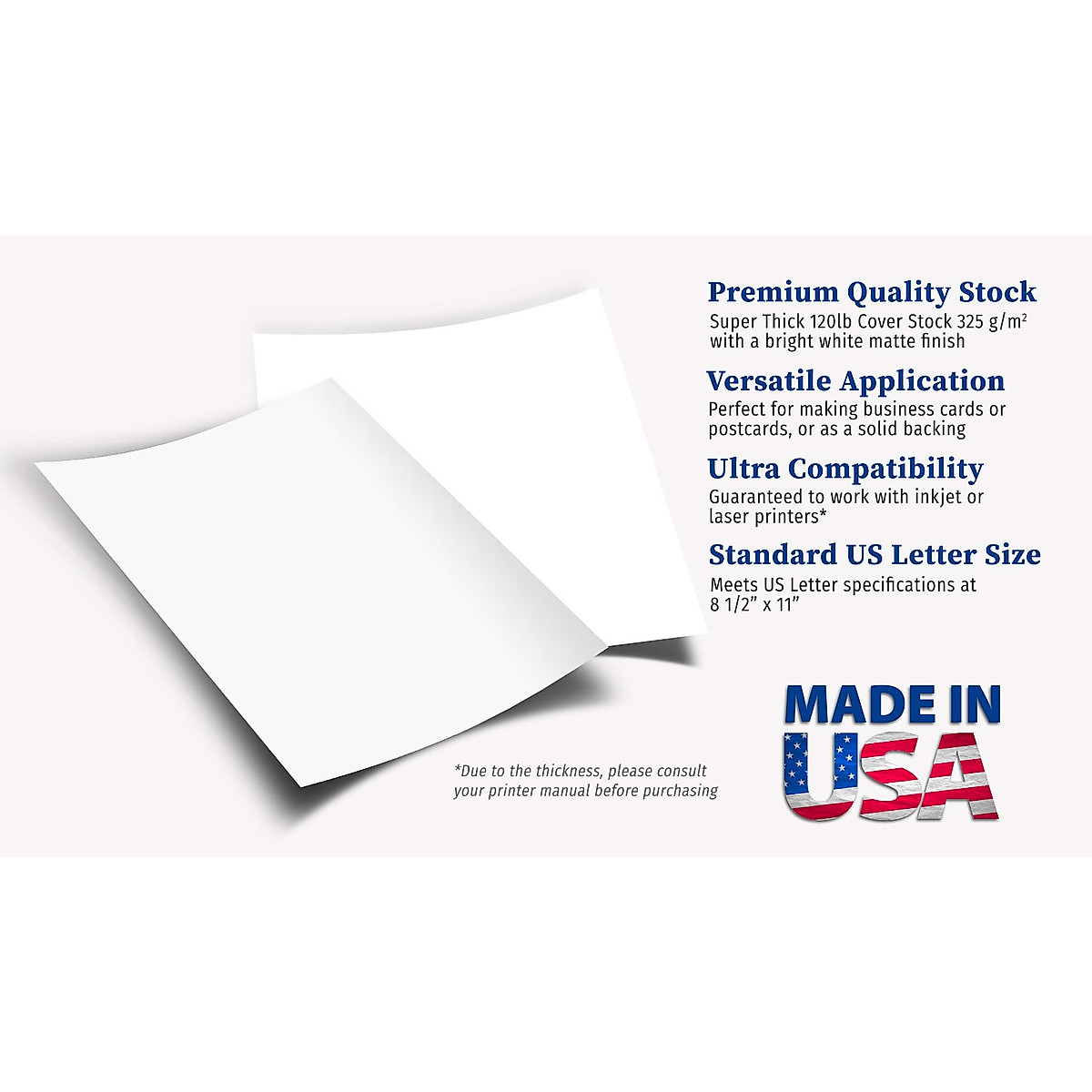 120lb Cover Thick Cardstock Paper - Plain Heavy Bright White Stock - 8.5" x 11" - Inkjet/Laser Printer Compatible (50 Sheets)