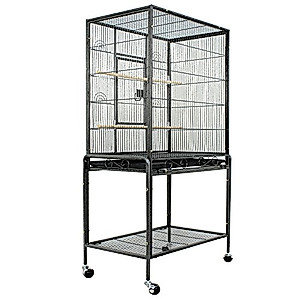 SUPER DEAL 53-Inch Rolling Bird Cage Large Wrought Iron Cage for Cockatiel Sun Conure Parakeet Finch Budgie Lovebird Canary Medium Pet House with Rolling Stand & Storage Shelf