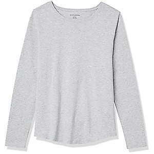 Amazon Essentials Women's Classic-Fit 100% Cotton Long-Sleeve Crewneck T-Shirt, Light Grey Heather, Large