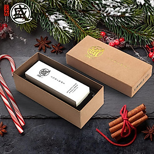 MITSUMOTO SAKARI Japanese Knife Sharpening Stone, Professional Kitchen 1000/3000 Grit Knife Sharpener Stone, Anti-Slip Bamboo Seat Sharpener Whetstone