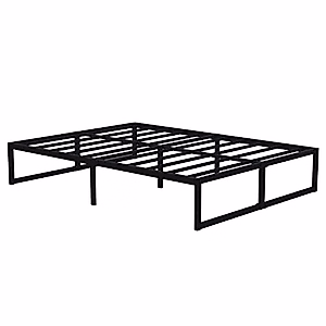 Lutown-Teen 16 Inch Bed Frame Queen Size Heavy Duty Steel Slat Support Metal Platform Queen Bed Frame No Box Spring Needed, Easy Assembly, Black