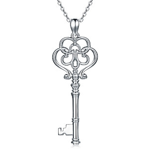 YAFEINI Victorian Key Necklace 925 Sterling Silver Retro Vintage Key Jewelry Gifts for Women