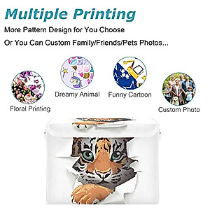 CaTaKu Animal Cute Tiger Storage Bins with Lids and Handles, Fabric Large Storage Container Cube Basket with Lid Decorative Storage Boxes for Organizing Clothes