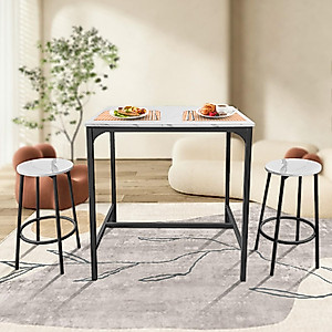 AT-VALY 3-Piece Bar Table Set with 2 Stools,Dining Room Table Set,Small Spaces (Black)