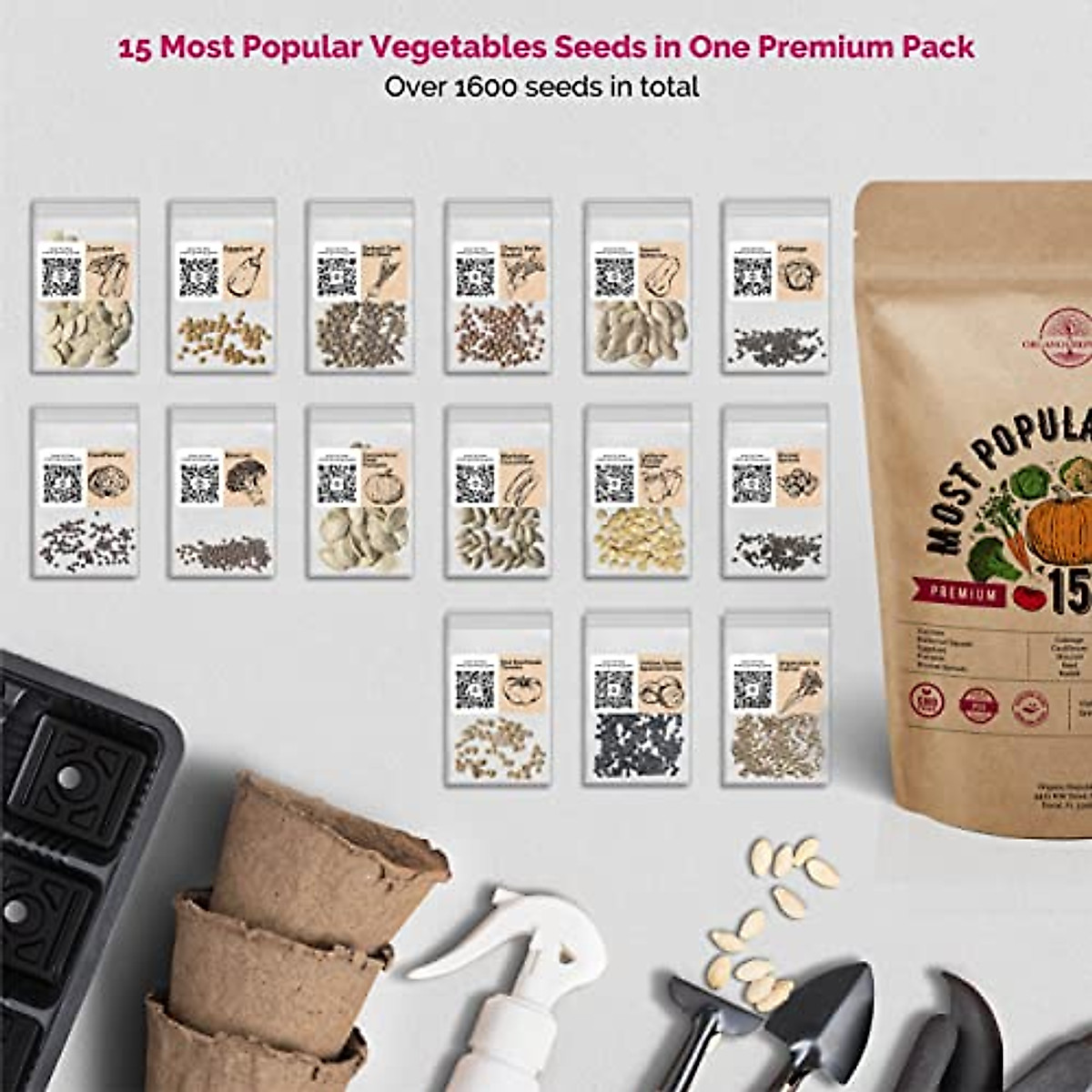 15 Heirloom Vegetable Seeds for Planting Home Garden | 1600+ Non GMO Seeds for Planting Vegetables and Fruits Outdoors & Indoors in Bulk Variety Pack | Gardening Veggie Seeds: Onion, Tomato, Pepper