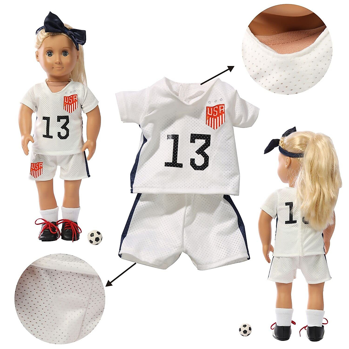 American Doll Soccer clothes-18 inch Dolls Clothes accessories-18” Doll Clothes, Headbands, Socks, Shoes, Football, etc-Children's Day, Christmas, for Aged 2-12