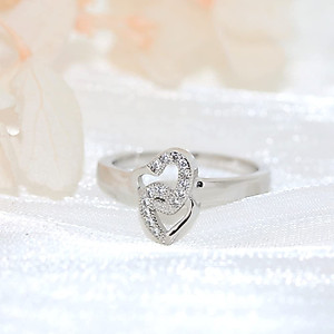 Useebest 925 Sterling Silver Double Heart Rings Love Knot Ring for Women Adorable Jewelry Gift Rings Cubic Zirconia Stackable Rings Eternity Bands Engagement Band for Women