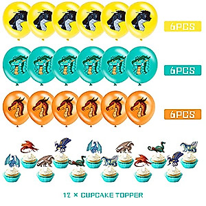 Wings of Fire Birthday Party Decoration, Include Wings of Fire Birthday Banner, Table Centerpieces, Cake Topper, Latex Balloons for Dragon Theme Kids Birthday Party Supplies Baby Shower