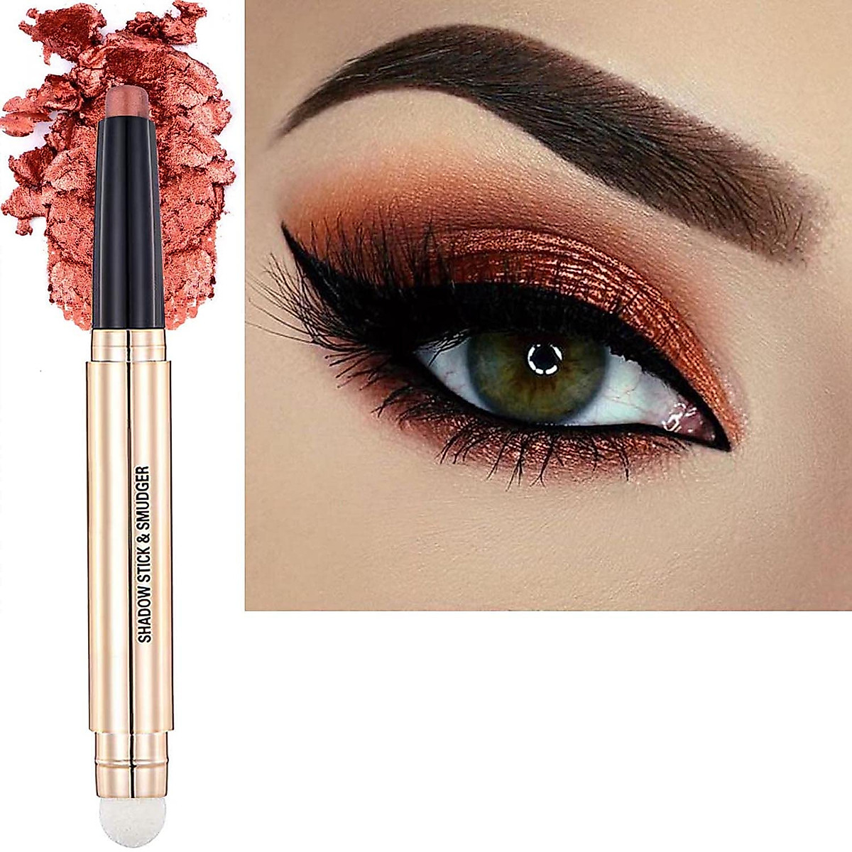 TWLBXMG 2 in1 Orange Copper Eyeshadow Stick Makeup Cream Shimmer Smooth Eyeshadow Pencil Hypoallergenic Natural Waterproof Long Lasting Eye Shadow Pen Highlighter Stick Multi-Dimensional Eyes Look 05