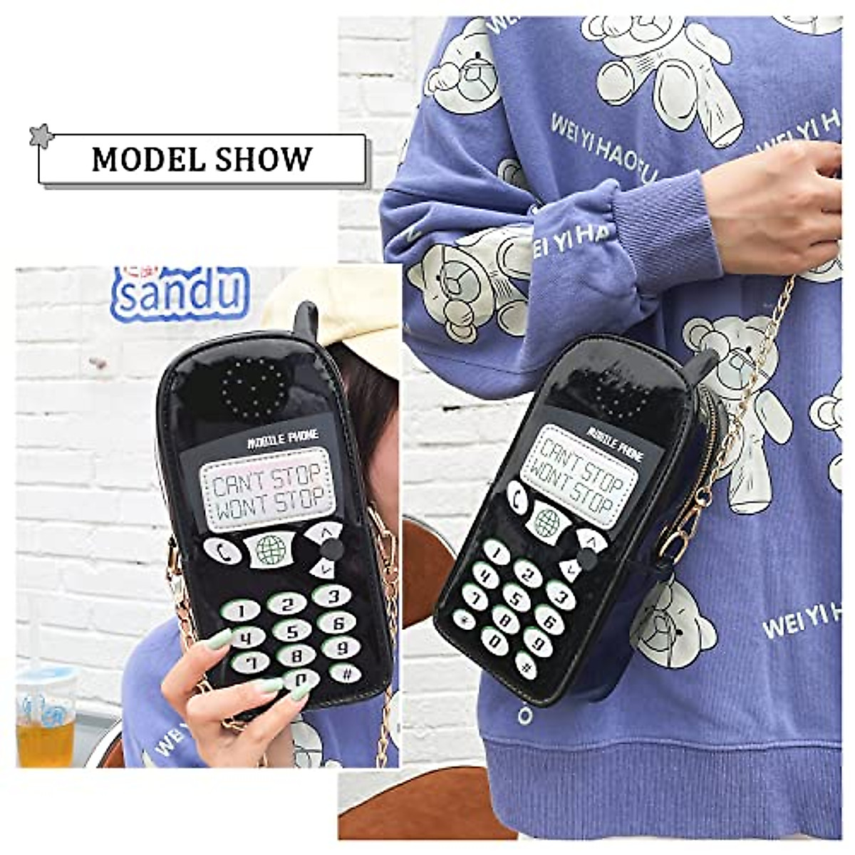 KUANG! Women Cute Digital Mobile Phone Shaped Shoulder Bag Funny Crossbody Bag Pu Messenger Chain Purse for Girls