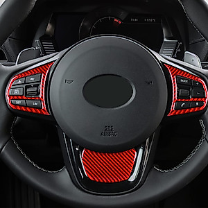 AIRSPEED Car Steering Wheel Cover Sticker Carbon Fiber Steering Wheel Button Frame Interior Decorative Trim Sticker for Toyota Supra GR A90 A91 MK5 2019-2022, Red