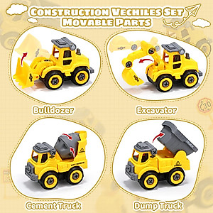 OENUX Play Sand Construction Set, Beach Building Castle Kit w/ 2.2lbs Play Sand, 4 Take Apart Construction Trucks Toys and Signs, Sensory Sandbox with Cover for Boy Girl Kid Toddlers Age 3-8