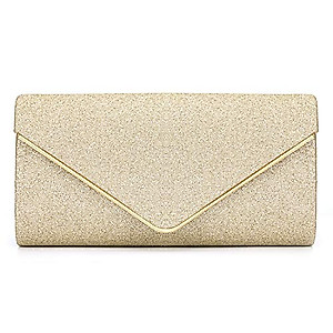 ZIUMUDY Women's Glitter Envelope Clutches Evening Bags Bridal Wedding Party Purse Handbag (Gold)