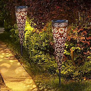 Mezone Solar Pathway Lights 2 Pack,Solar Powered LED Low Voltage Landscape Path Lights Garden Stake Lights Outdoor Dcorative Solar Lights In-Ground LED Light