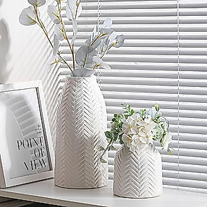 hjn White Vase for Flowers Ceramic Vase for Decor, Modern Decorative Vase Tall Vases for Your Kitchen/Office/Living Room/Bookshelf/Mantel - White Texture(Medium
