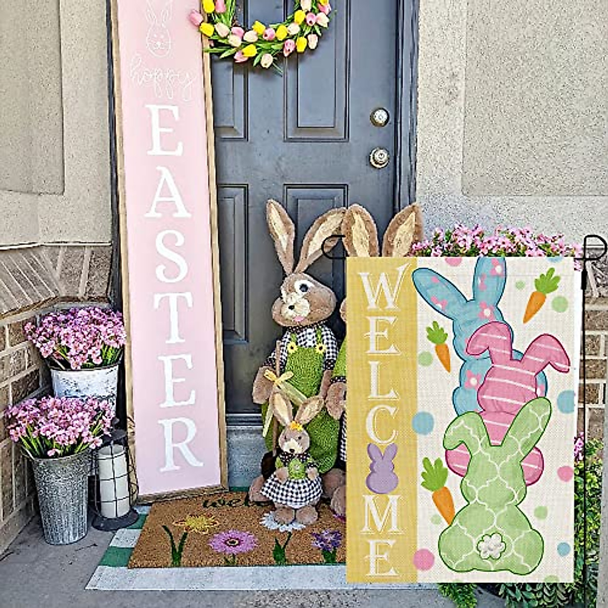 CROWNED BEAUTY Easter Bunnies Tail Garden Flag 12x18 Inch Double Sided for Outside Burlap Small Carrots Welcome Yard Holiday Decoration CF716-12