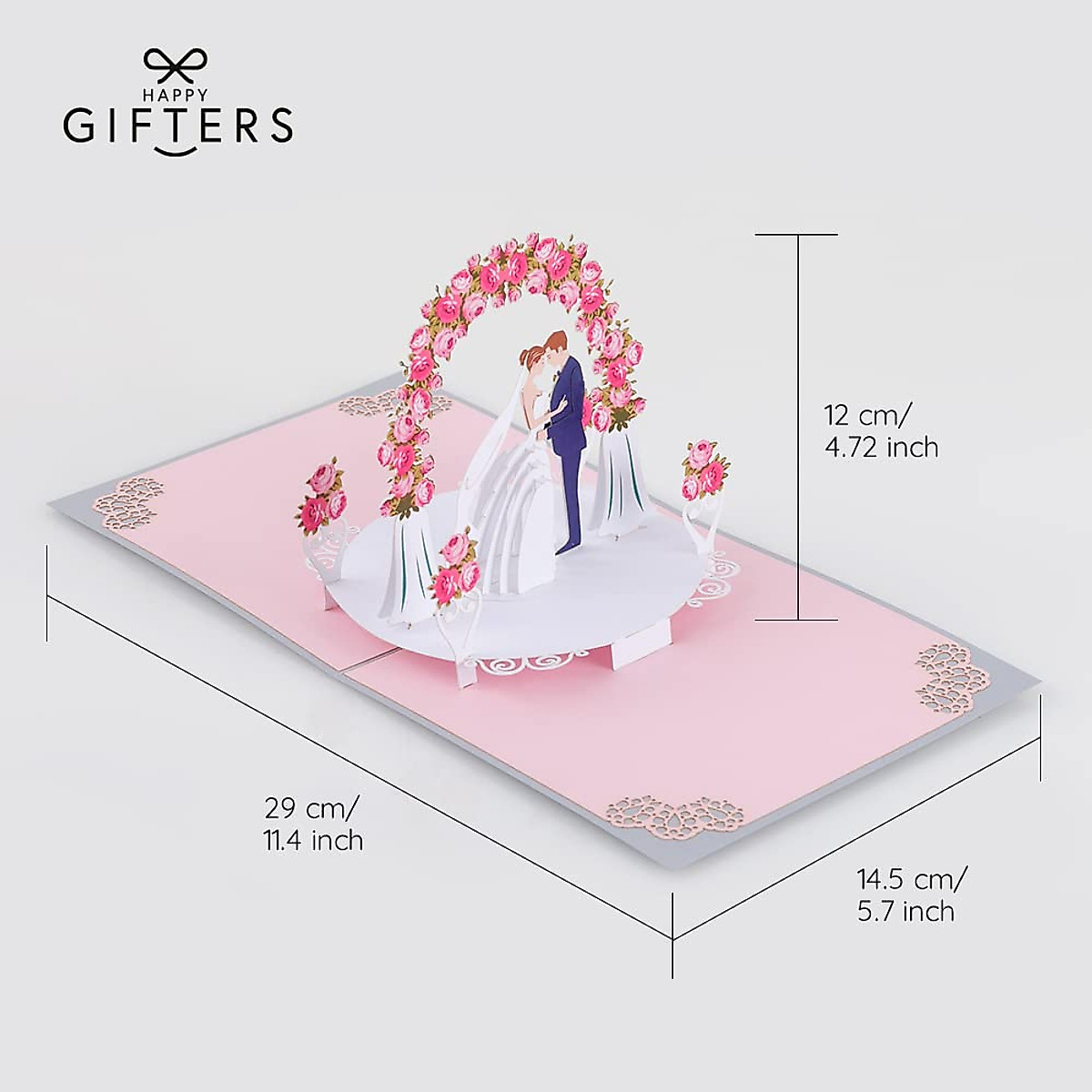 HAPPY GIFTERS Wedding 3D Pop Up Valentine Card – Pop Up Love Cards – Wedding Cards for Bride and Groom – Anniversary card 3D – Just Married Card - 3D Card Love with Envelope Included