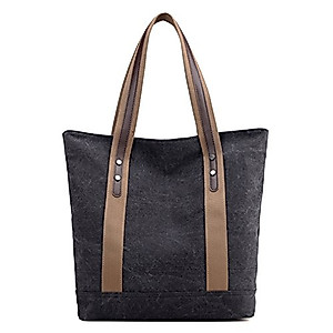 Canvas Tote Bag for Women Casual Top Handle Work Totes Purse Shopping Handbags Shoulder Bag (Black)