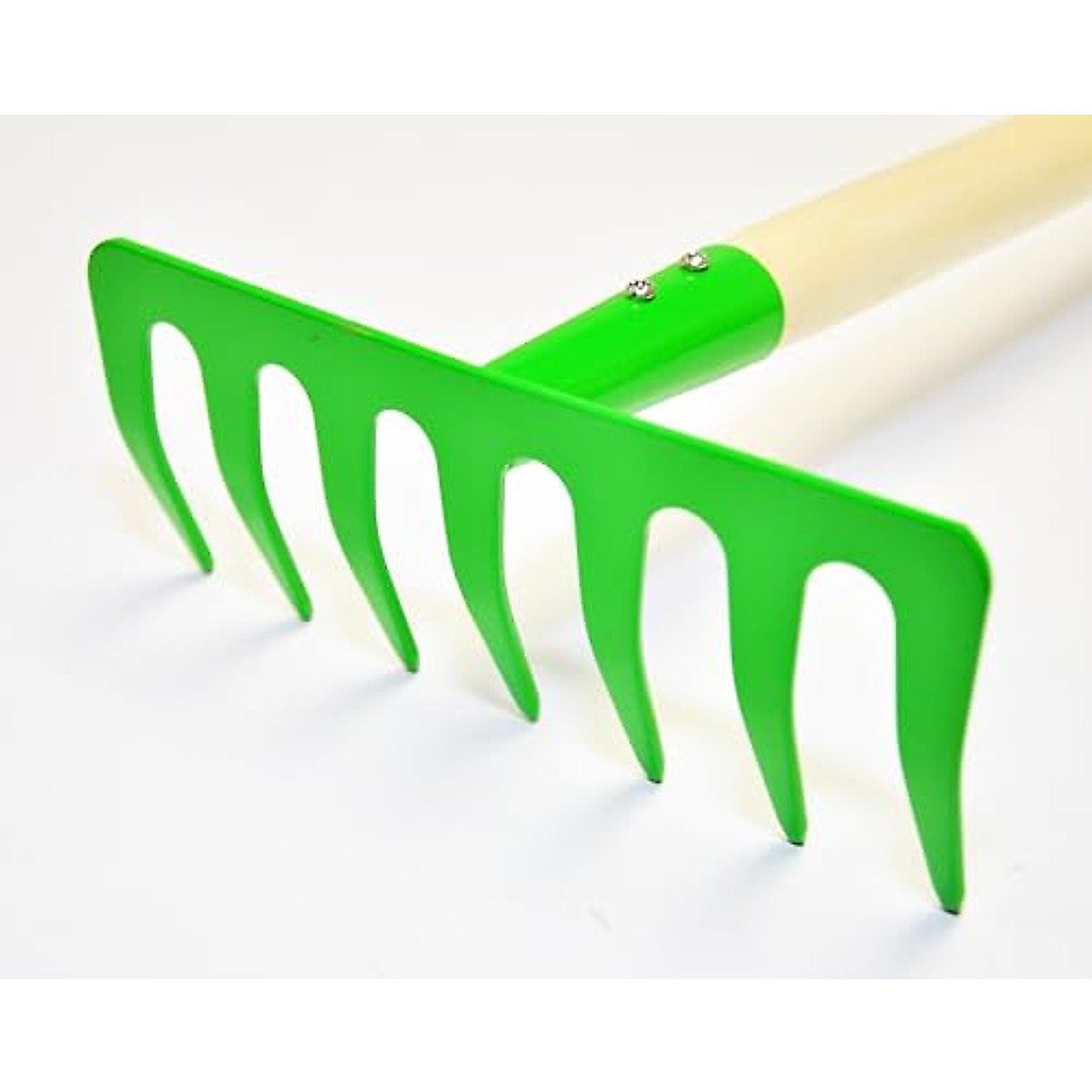 JustForKids Kids Garden Tool Set Toy, Rake, Spade, Hoe and Leaf Rake, reduced size , made of sturdy steel heads and real wood handle, 4-Piece, Multicolored, 5yr+