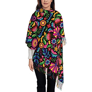 Dsiflylife Black Shawls and Wraps for Women Mexican Floral Soft Large Warm Blanket Scarf for Evening Dresses (Style2)