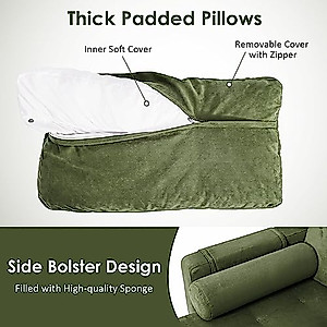 OUDINI L-Shaped Sectional Sofa, Reversible L Shaped Couch, Linen Sectional Couch, W/Reversible Chaise and 2 USB Ports Army for Living Room, Apartment, Small Couches (Green)