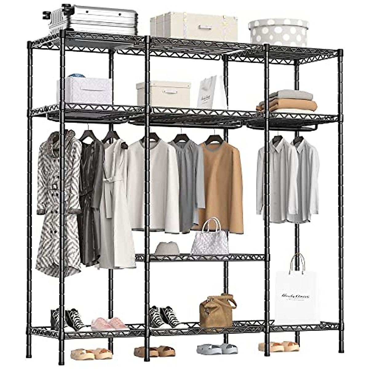 BOLUBOYA Wire Garment Rack Heavy Duty Clothes Rack Metal Clothing Racks with shelves, Portable Wardrobe Closet rack for Hanging Clothes Freestanding rack