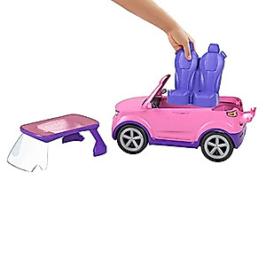 Barbie: Big City, Big Dreams Transforming Vehicle Playset, Pink 2-Seater SUV Reveals Stage, Drum Set & Concert-Themed Accessories, Gift for 3 to 7 Year Olds