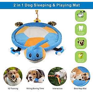 Idepet Dog Play Mat,Puppy Toy Mat with Chew Toys Multiple Dog Puzzle Interactive Toy Pet Playing Mat for Small Medium Dogs Cats,All-in-One (Turtle)