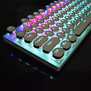 CC MALL Retro Steampunk Mechanical Gaming Keyboard, Metal Panel, Black Switches, LED Backlit,USB Wired,Hand Rest,Typewriter-Style Round Keycaps,for Laptop Desktop PC(2088-White)