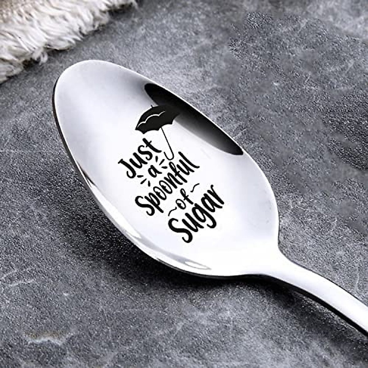 HappyBeeCo Just a Spoonful of Sugar Spoon for Friends or Dessert Sugar Coffee Lover Funny Birthday Gift Silver 7 inches