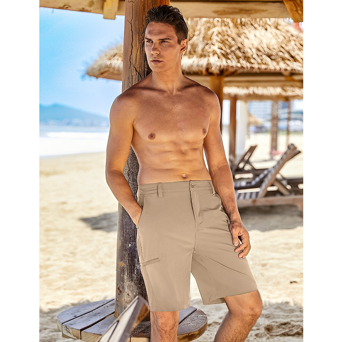 COOFANDY Mens Casual Shorts Stretch Flat Front Hybrid Shorts Lightweight Quick Dry Hiking Golf Daily Shorts with Pockets Khaki