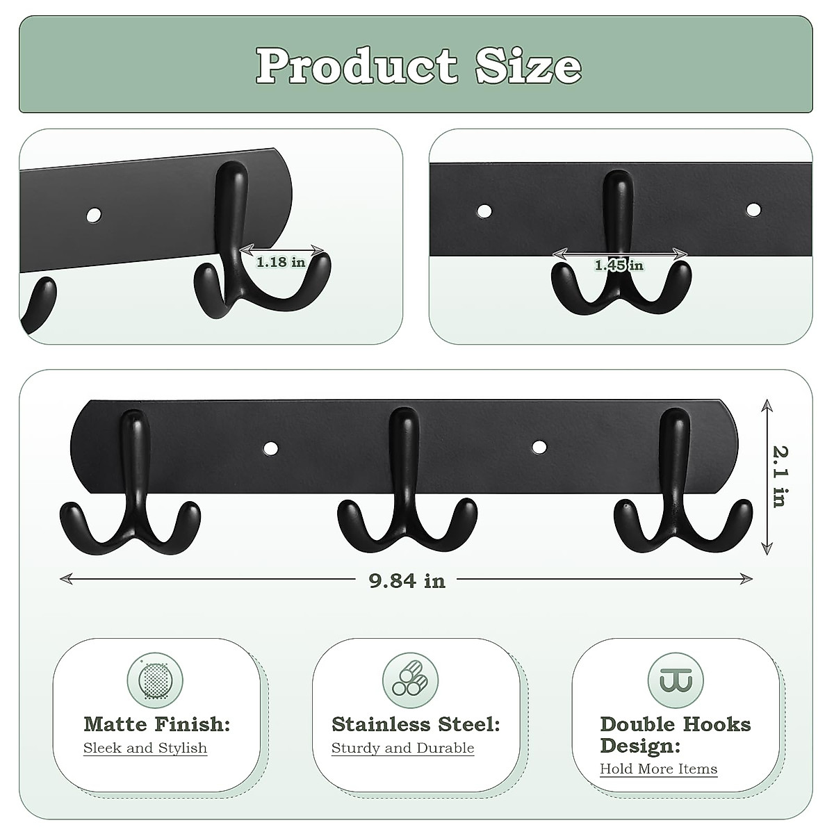HOMEBROS Key Holder Wall Mount, Black Metal Key Hanger with 3 Double Key Hooks Self Adhesive Key Rack Organizer for Entryway Hallway Doorway Camper 2 Installation Methods