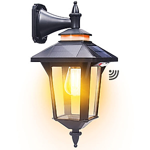 Kuniwa Motion Sensor Solar Wall Lights Outdoor with 3 Lighting Modes, Dusk to Dawn LED Wall Lantern Porch Sconce Waterproof Exterior for Barn Patio Garage Garden Farmhouse Door, 2 Types of Wall Mount