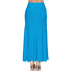 Basic ABC Casual High Waist Floor Length Maxi Skirt, 2X, Baby Blue