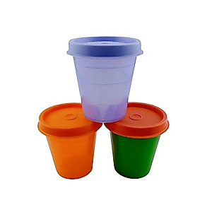 Tupperware Tupper Minis 2oz / 60ml Midgets Container Set of 3 in Lavender Green Orange Color