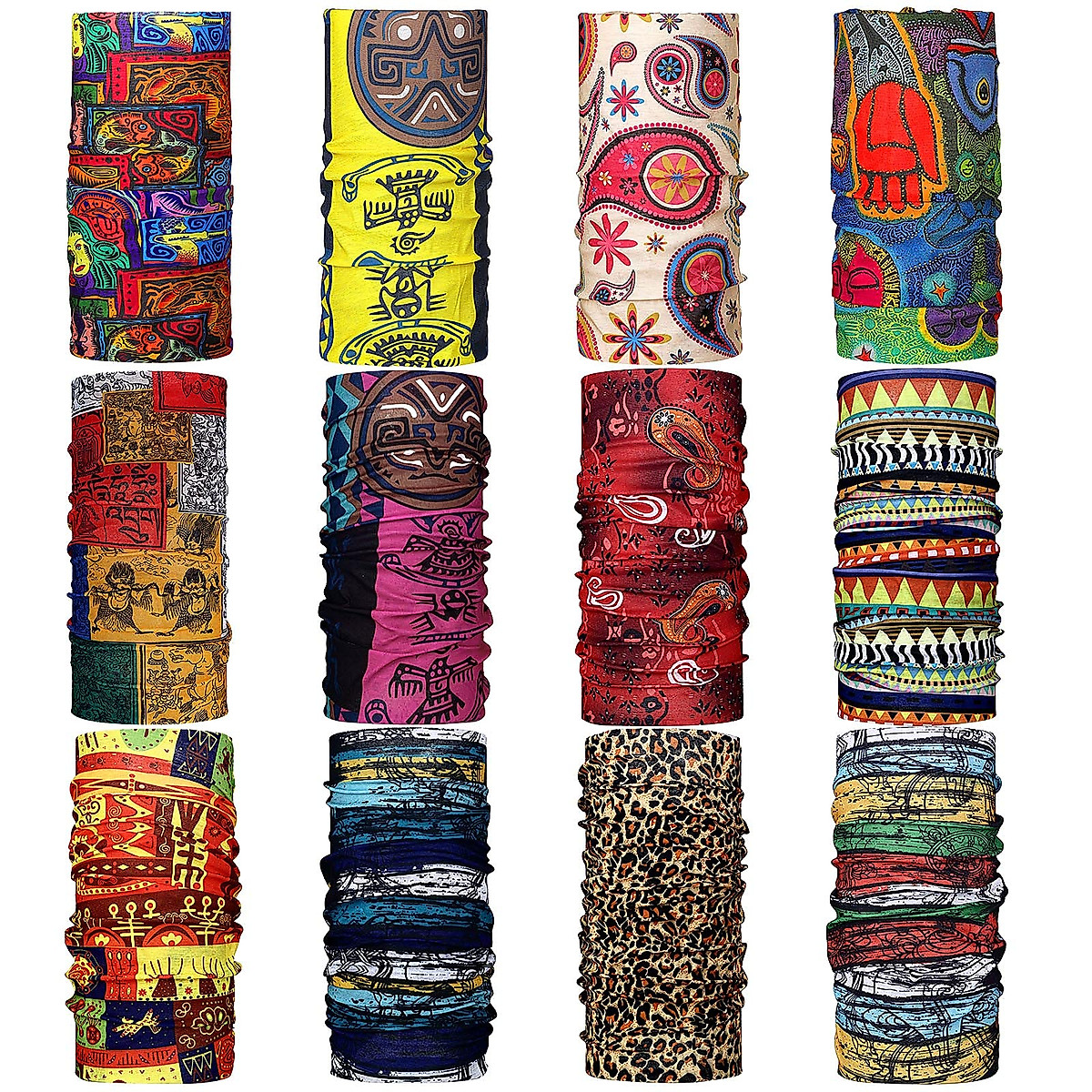 Syhood 12 Pcs African Neck Gaiter Bandanas for Women Head Wrap Boho Balaclava Coverings Print Face Scarf Multi Color Medium