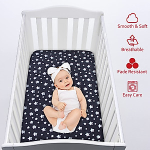 Black Star Baby Crib Sheet - Silky Soft Microfiber, 52'' x 28'' Fitted Sheet for Standard Size Crib Mattress, Snug Fit for Boys & Girls