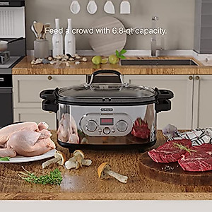 Anfilank 8-in-1 Multi-Cooker, Programmable 6.8 Quart Slow Cooker, Presets to Sous Vide, Bake, Sauté, Cook Rice & More; with Sous Vide Rack, Steam Rack, Slotted Spoon and Glass Lid, Adjustable Temp&Time for Slow Cook with LED Display.