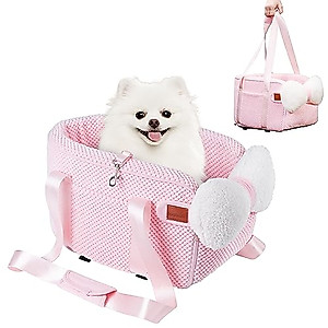LOOBANI Center Console Dog Car Seat on Car Armrest, Comfortable Dog Car Seats for Small Dogs Cats to See Out Window Up to 12 Lbs, Portable Dog Booster Seat Fits Perfectly for Car, Travel, Home (Pink)