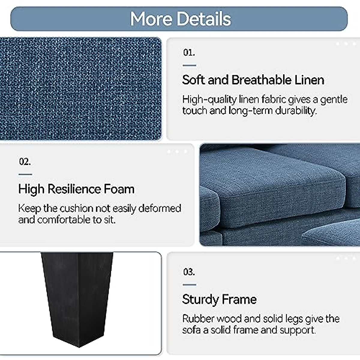 Olela U Shaped Modular Sectional Sofa for Living Room, Oversized Deep Seat Sofa Modern Linen Upholstered Sectional Couch with Chaise Lounge and Comfy Backrest (Navy)