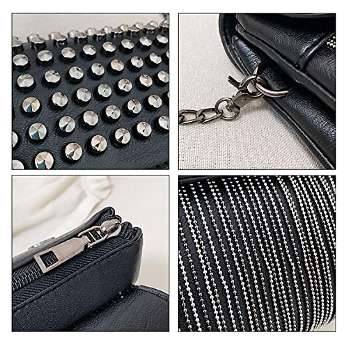 WIGUYUN Faux Leather Fringed Shoulder Handbag Rivets Flap Cross-body Bag Chain Hobo Purse Black